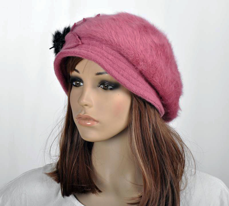 M98 Cute Rabbit Fur Wool Brim Hat Women's Winter Beanie Newsboy Cap 7 ...