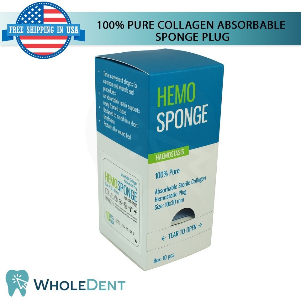 1X Dental Hemosponge 100% Pure Collagen Sponge Plug Sterile 10pcs ...