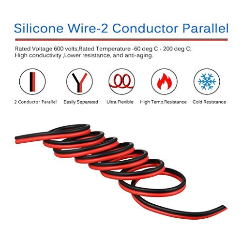 12 Gauge Flexible 2 Conductor Parallel Silicone Wire Spool Red Black ...