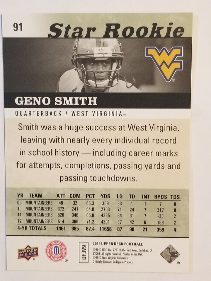 2013 Upper Deck #91 Geno Smith RC Star ROOKIE/ SEAHAWKS | eBay