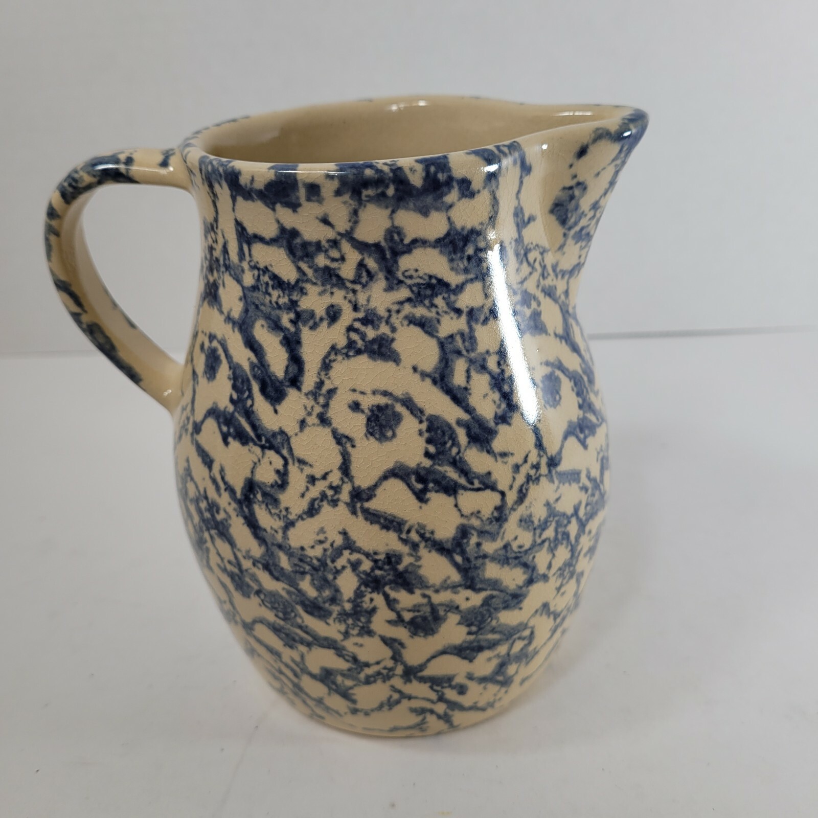 Vintage 1 Qt Blue Spongeware Robinson Ransbottom Pottery Pitcher ...