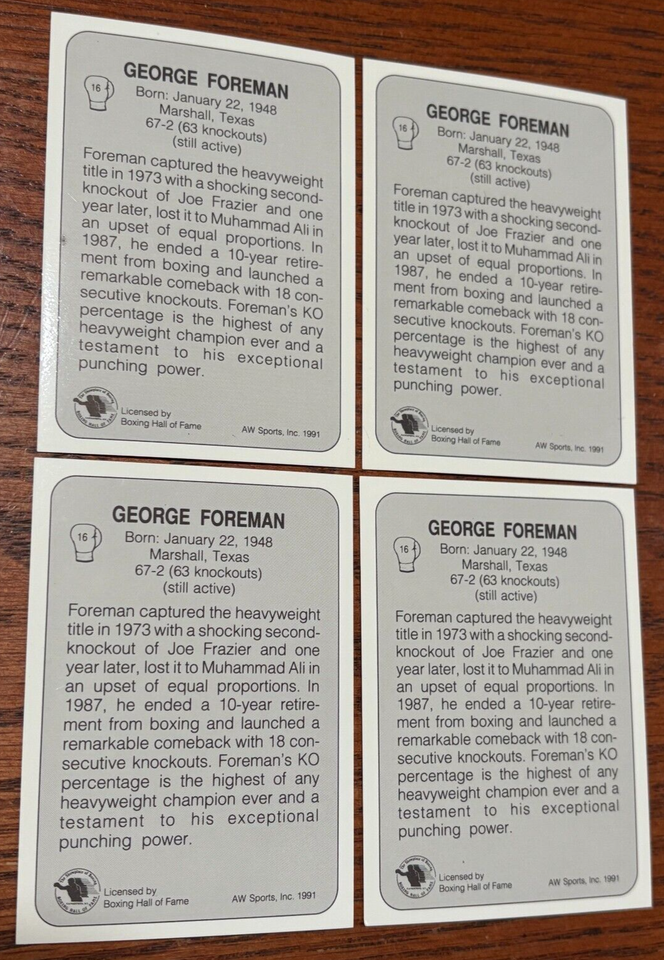 4-1991 ALL WORLD SPORTS BOXING GEORGE FOREMAN CARD #16-MAR8825 | eBay