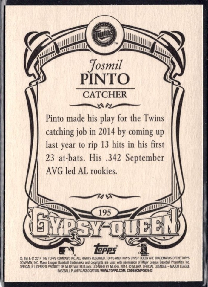 2014 Topps Gypsy Queen Josmil Pinto Rookie Minnesota Twins #195 | eBay