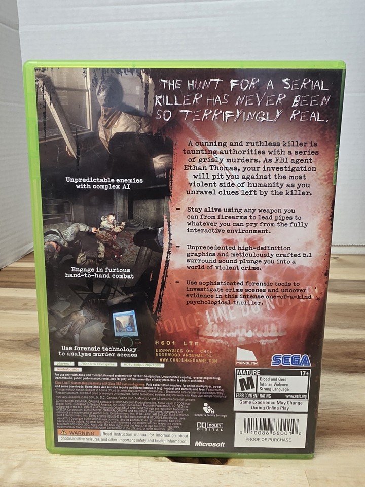 Condemned: Criminal Origins (Microsoft Xbox 360, 2005) No Manual Tested ...