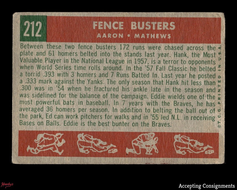 1959 Topps #212 Fence Busters Hank Aaron, Eddie Mathews GOOD - VG | eBay