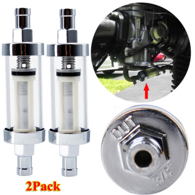 2pcs Universal Fuel Filter Clear View Inline 10mm 3/8'' Chrome Glass ...