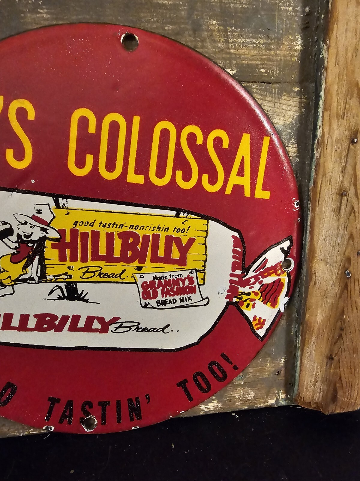 Porcelain Colossal Hillbilly Bread Sign Farm Tactor Resturant Diner ...