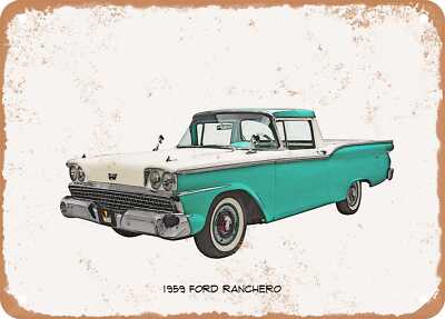 Classic Car Art - 1959 Ford Ranchero Pencil Sketch - Rusty Look Metal ...