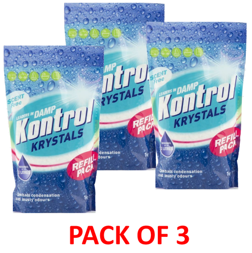 PACK OF 3 Kontrol 1KG Damp Condensation Crystals Krystals Refill Pack ...