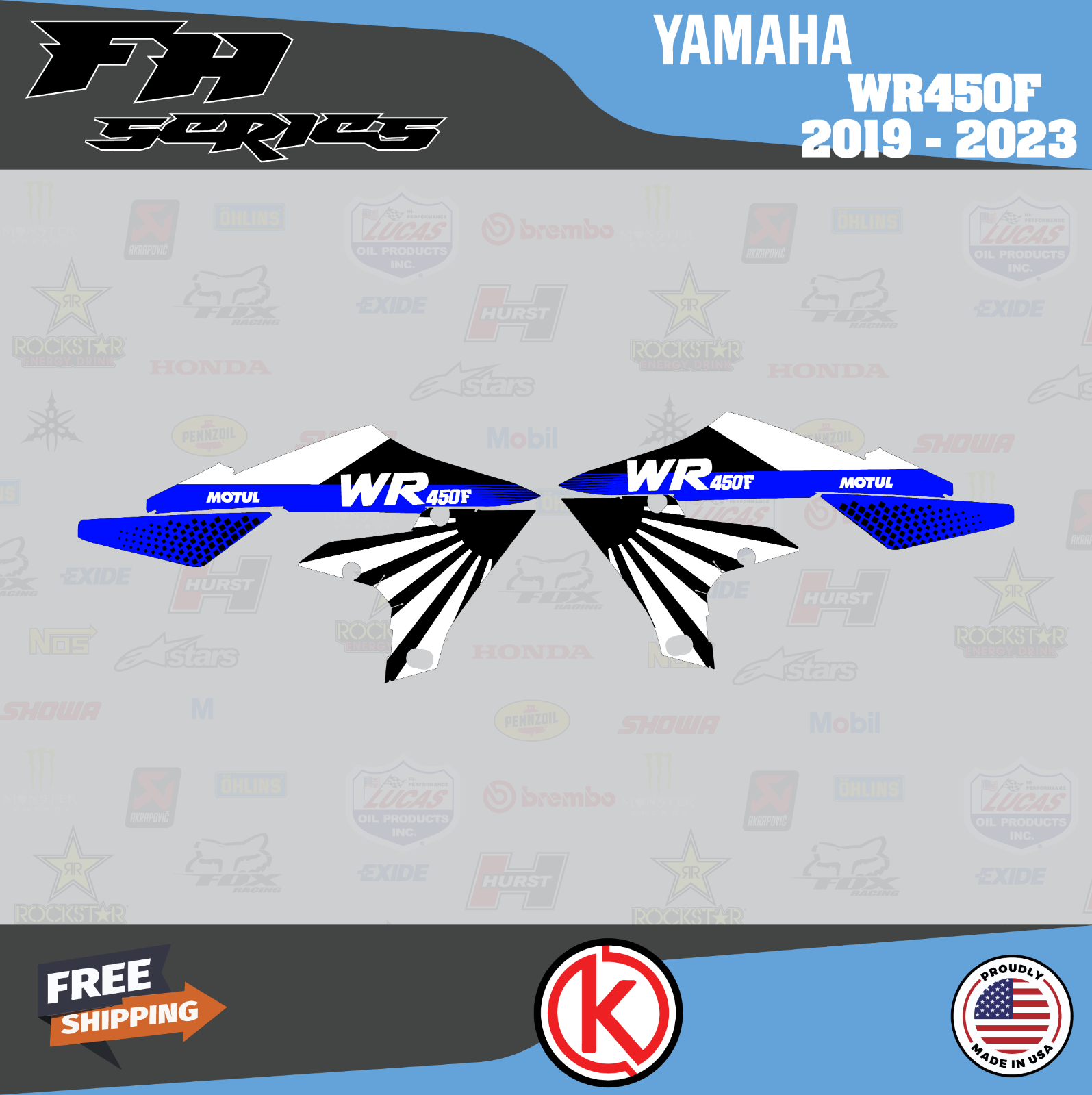 Graphics Kit for Yamaha WR450F 2019 2020 2021 2022 2023 FH Series Blue ...