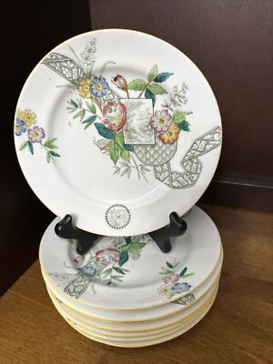 Adderley Lyons Lunch Plate Transfer Ware Flowers & Ribbon 7” Antique ...