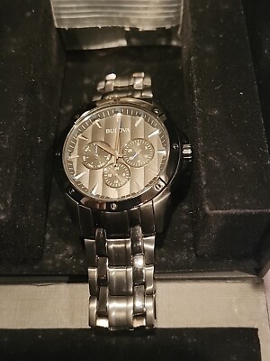 Bulova 98C121 Mens Black Dial & Band Chronograph Stainless Steel Watch ...