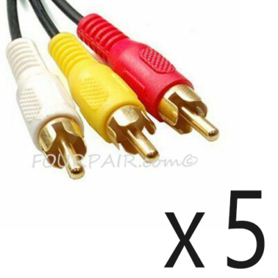5 Pack Lot - 6ft 3-RCA Composite Video Stereo Audio AV Cable Cord Wire ...