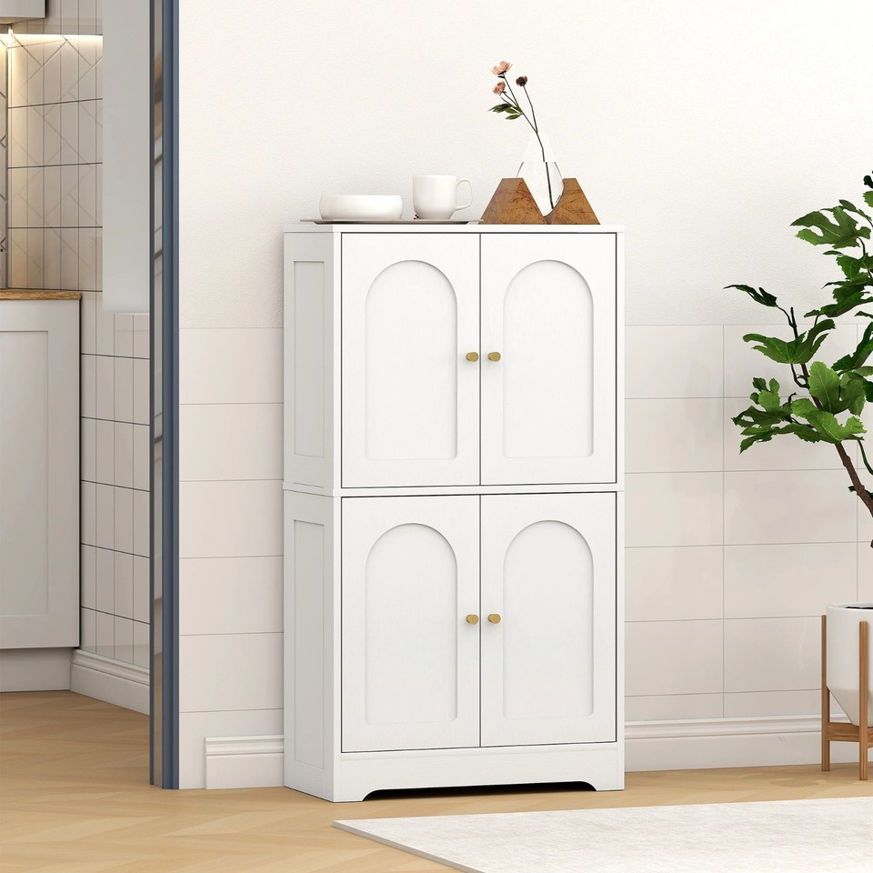 HOMCOM 110cm Kitchen Cupboard with 4 Arched Doors and 2 Adjustable ...