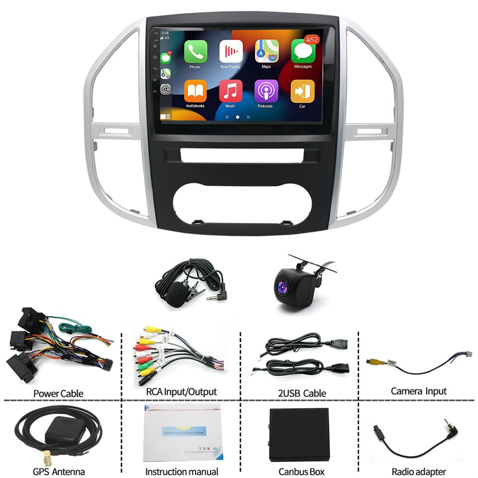 Android 14 Carplay Radio Head unit For 2014-2020 Mercedes Benz Vito 3 ...