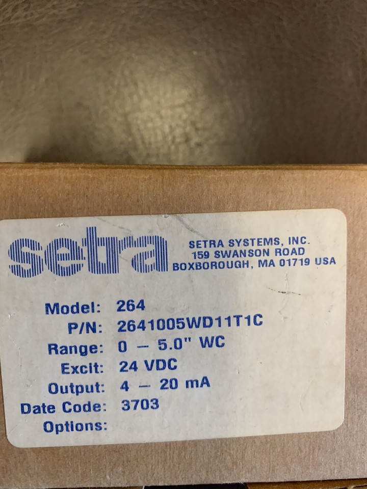 Setra 264 low differential air pressure sensor 0-5.0"WC 26413R5WD2DT1C ...