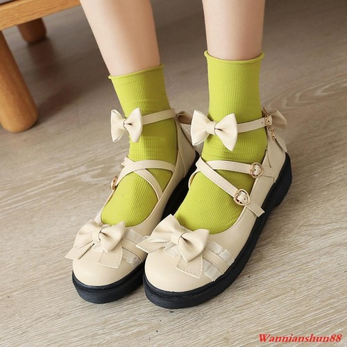 Women's Mary Janes Creeper Preppy round toe Lolita Bowknot Platform ...