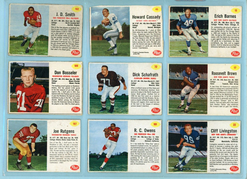 1962 Post Cereal Starter Set Lot of 9 Different Football Cards | eBay