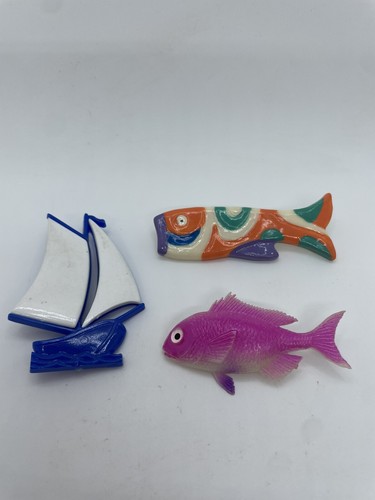 (3) Vintage Lot Plastic/ Enamel Brooch Pin Sailboat, Retro Fish ...