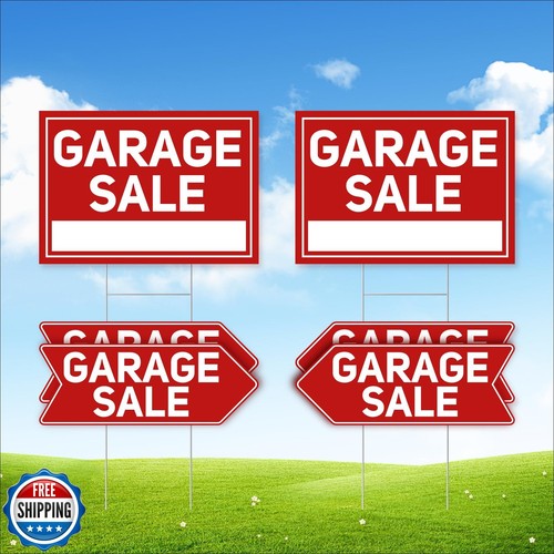 6 Pcs Garage Sale Signs with Stakes, 2 Large Garage Sale Signs 17" x 12 ...