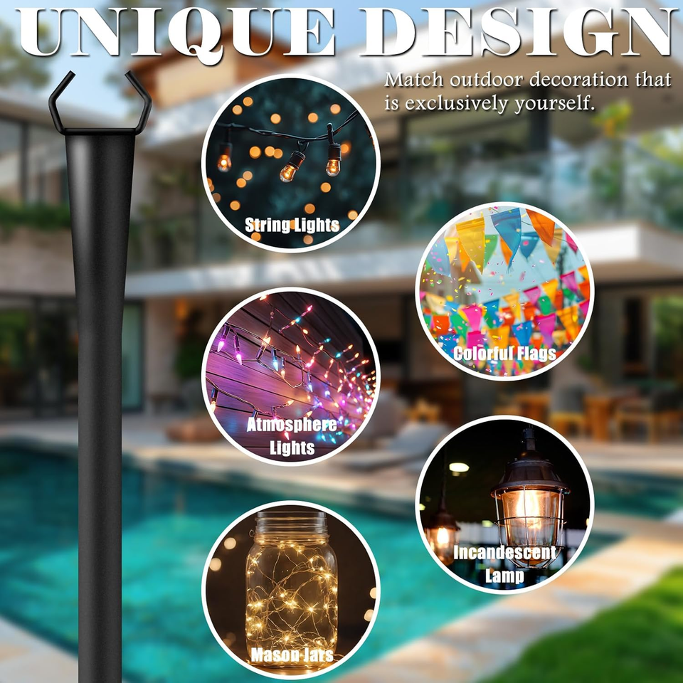 4 Pack 10Ft String Light Poles for Outside, Metal Outdoor Light Poles ...