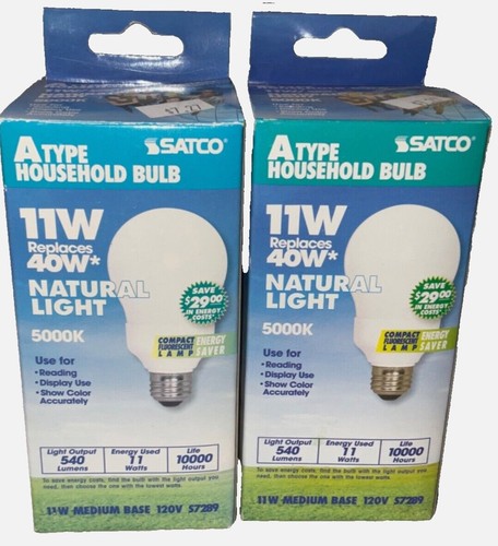 Lot 2 Satco S7289 11W CFL Compact Fluorescent Light Bulb 11A19/50 A ...