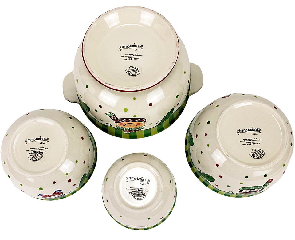 Temptations Christmas 4 Mixing Bowls Winter Whimsy Nesting 3 Qt 2 Qt 1 ...