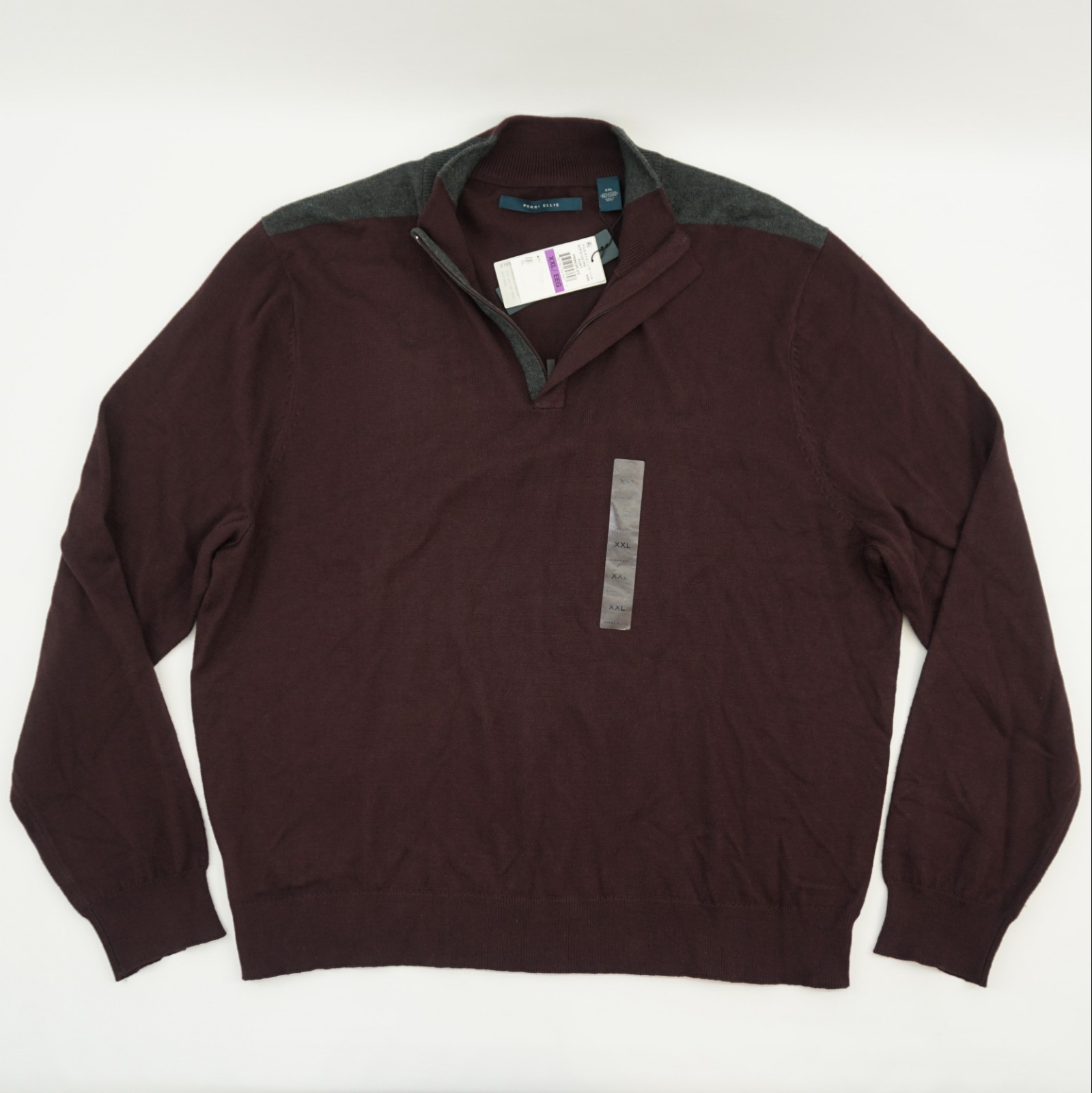 Perry Ellis Mens 2XL Sweater 1/4 Zip Mock Neck Colorblock Pullover Port ...