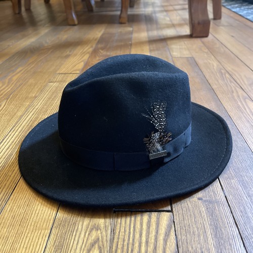 PENDLETON OUTBACK WIDE BRIM PURE WOOL LOGO HAT BLACK FEATHERED FEDORA Small | eBay