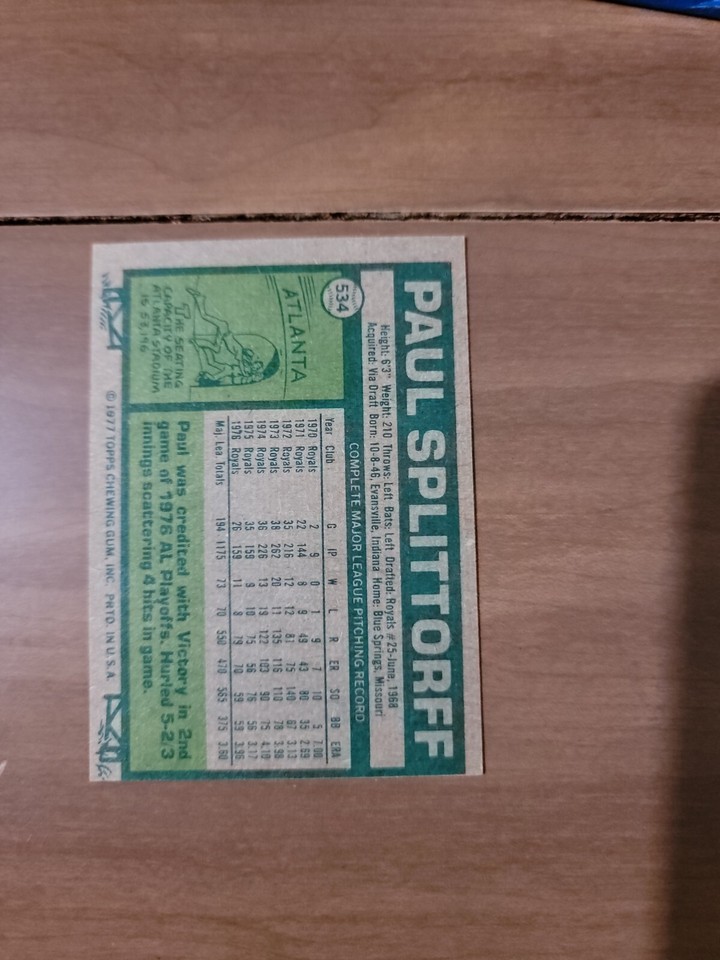 Paul Splittorff #534 Kansas City Royals - 1977 Topps Baseball NRMT + | eBay