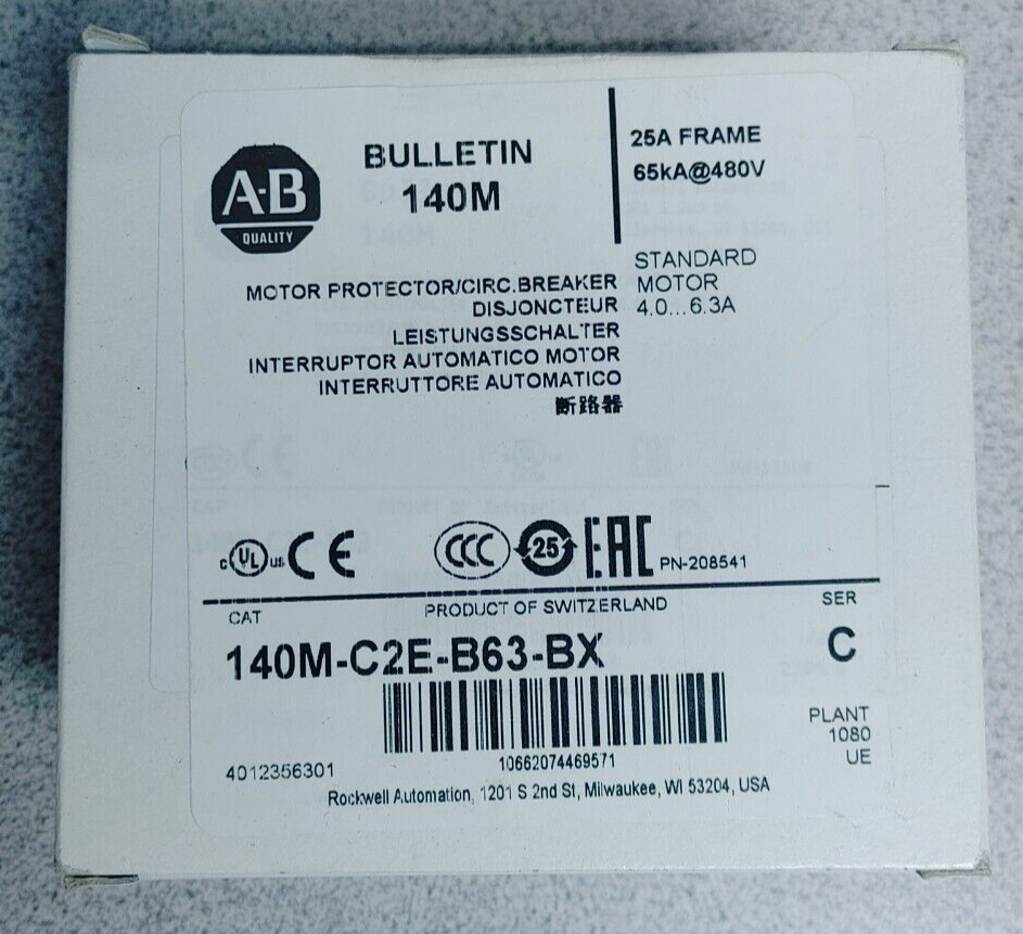 ALLEN-BRADLEY 140M-C2E-B63-BX CIRCUIT BREAKER 600VAC 4-6.3A 5HP NEW ...