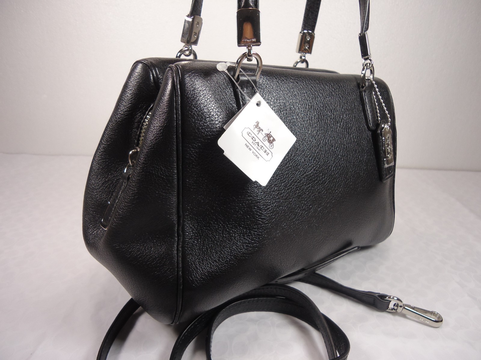NWT Coach Madison Leather Mini Satchel Crossbody Bag Silver Black ...