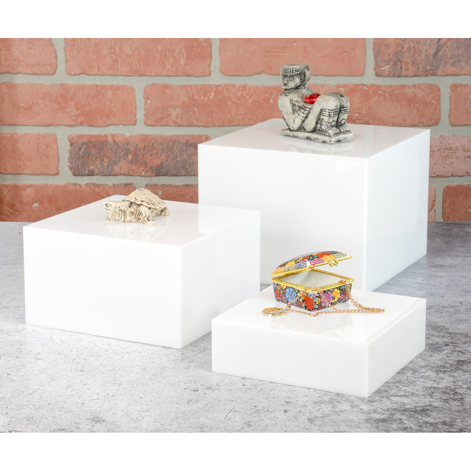 Set of 3 White Acrylic Cube Display Nesting Risers with Hollow Bottoms ...