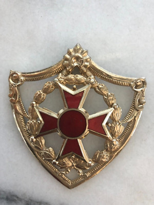 Vintage Coro Large Crest Pendant Coat of Arms Red Enamel Maltese Cross ...