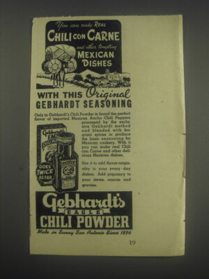 1946 Gebhardt's Eagle Chili Powder Ad - You can make real Chili con ...