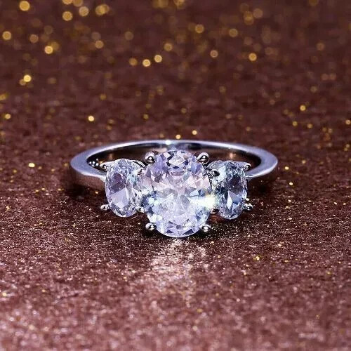 2.20CT Oval Cut Lab-Created Diamond Three-Stone Wedding Ring 14K White ...