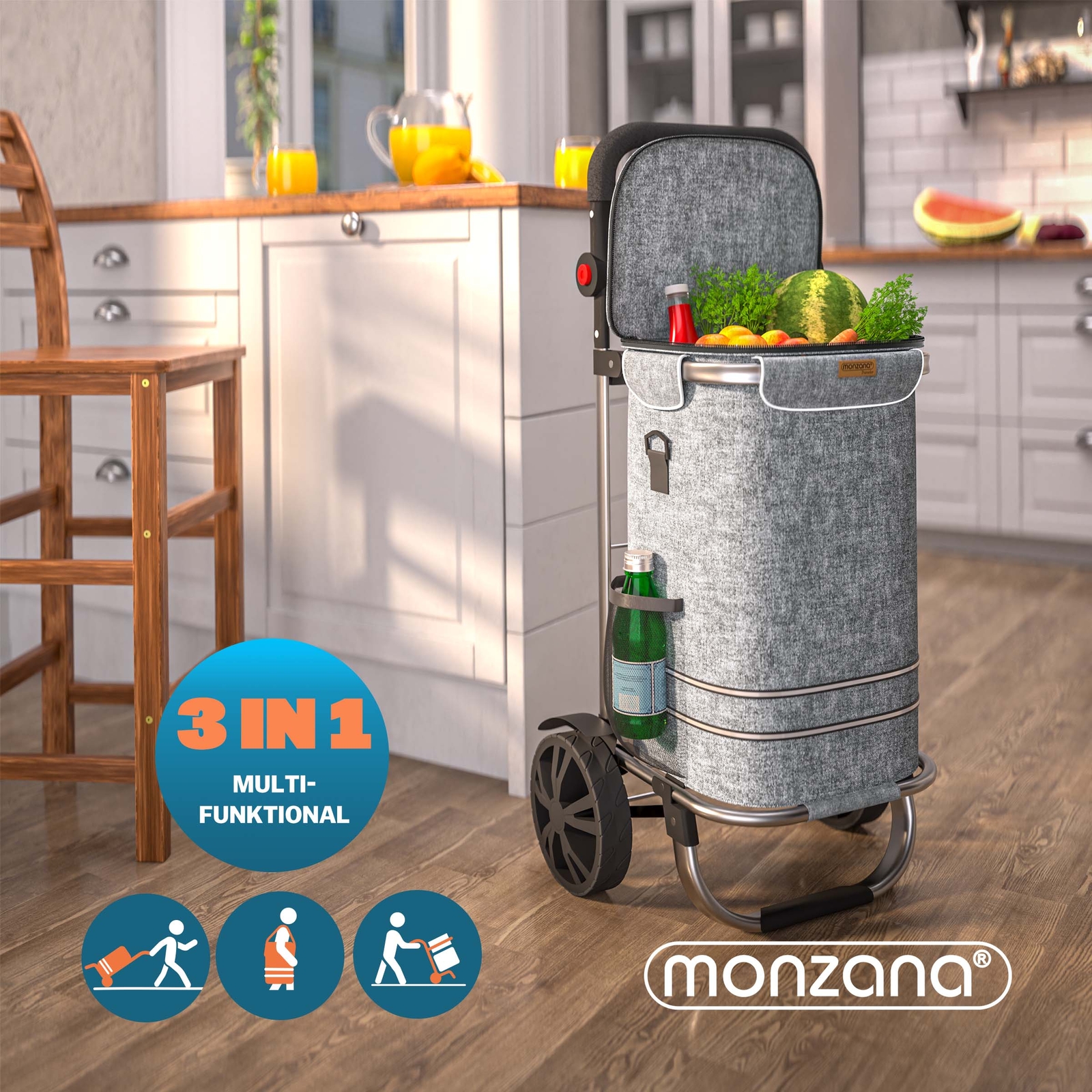 MONZANA® 3in1 Shopping Trolley 56L/40 kg Folding Removable Bag Hand ...