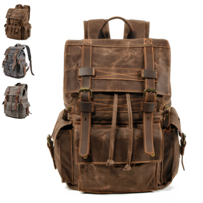Vintage Water Resistant Waxed Canvas Flap Drawstring Backpack Day ...