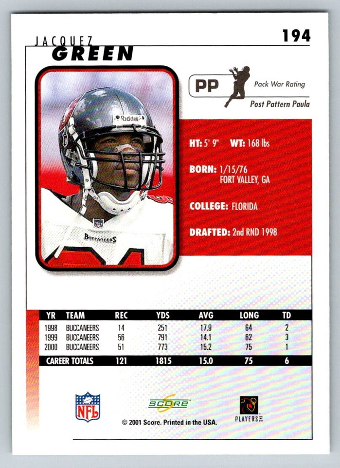 2001 Score #194 Jacquez Green Tampa Bay Buccaneers | eBay