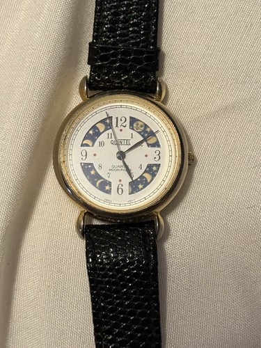 Vintage Quintel Quartz Rotating Moon Phases Quarter Full Moon Watch New ...