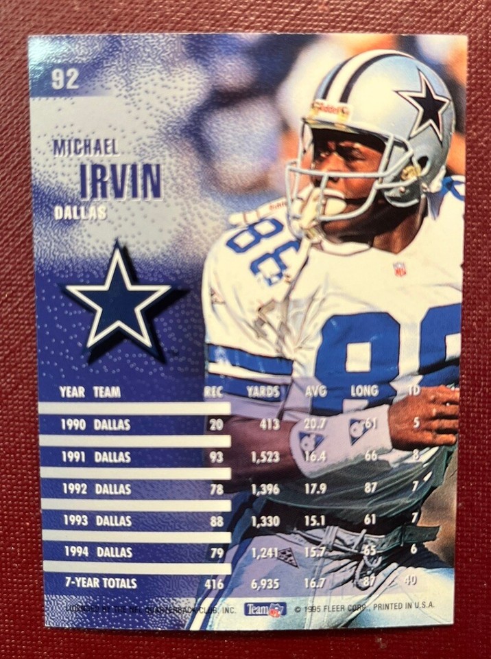 Michael Irvin 1995 Fleer Card #92, NM-MT | eBay