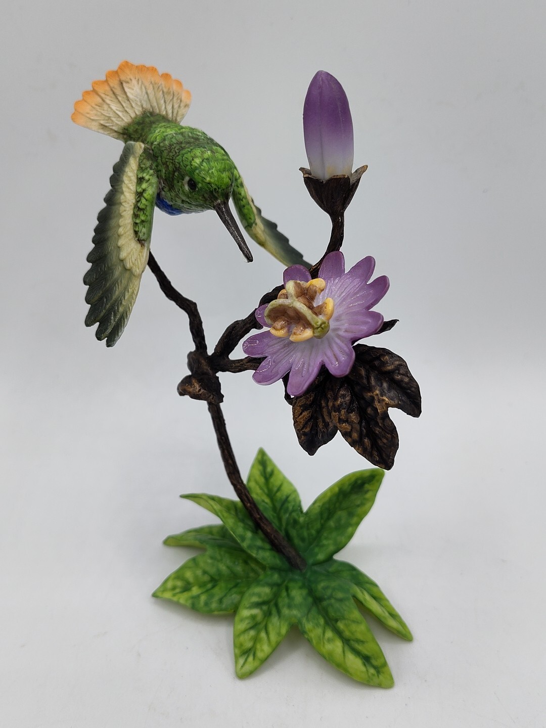 Alan Singer Green Hummingbird Purple Passion Flower Porcelain & Bronze ...