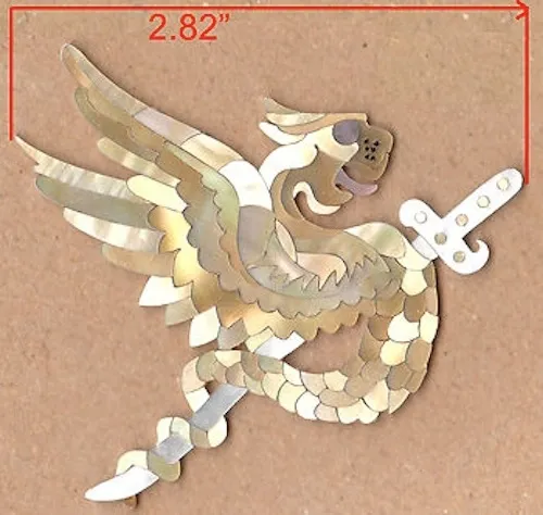Dragon With Sword Headstock Inlay In Black, White & Gold Mother of ...