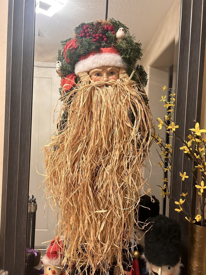 Vintage Paper Mâché Santa Head with Glasses, Raffia Beard Home Decor ...