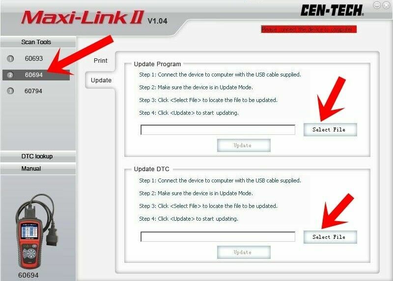SOFTWARE CD : CEN-TECH OBD2 CAN Scanner Scan OBDII Code Reader 60693 ...
