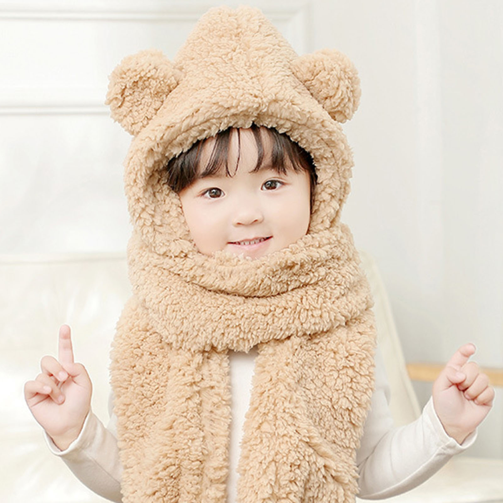 Plush Scarf Cap Casual Windproof Cute Fluffy Neck Scarf Gloves Hat Warm ...