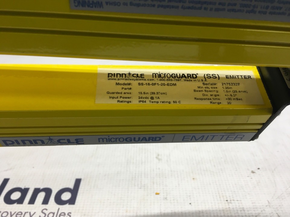 Pinnacle microguard emitter/receiver, light curtain, SS-16-0F1-20-EDM ...