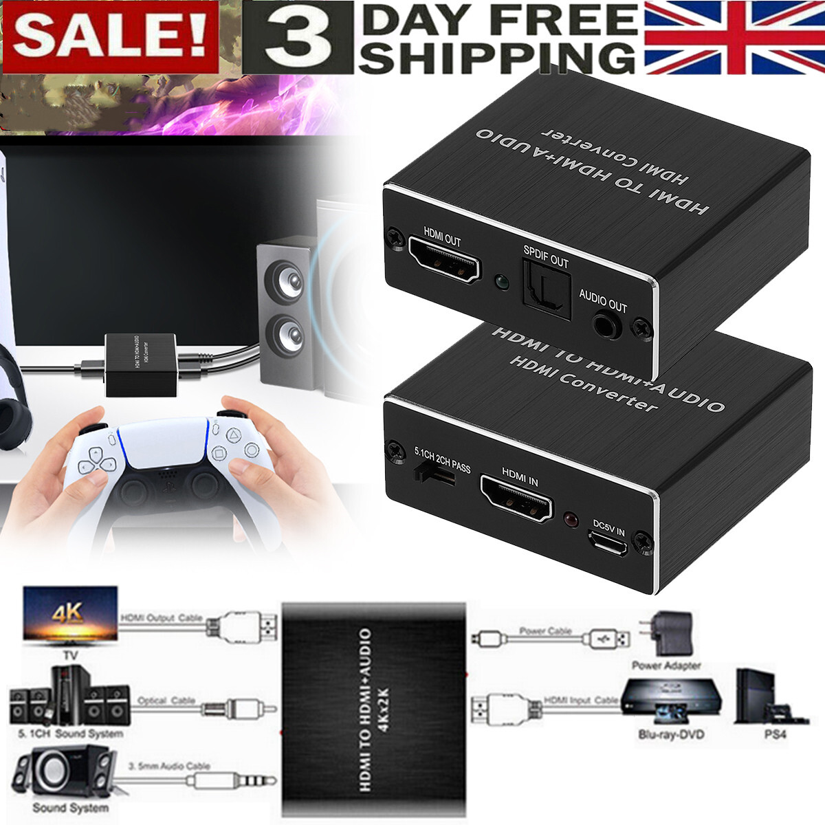 3.5mm Audio Splitter 4K HDMI Audio Extractor - Toslink Optical & 3.5mm ...