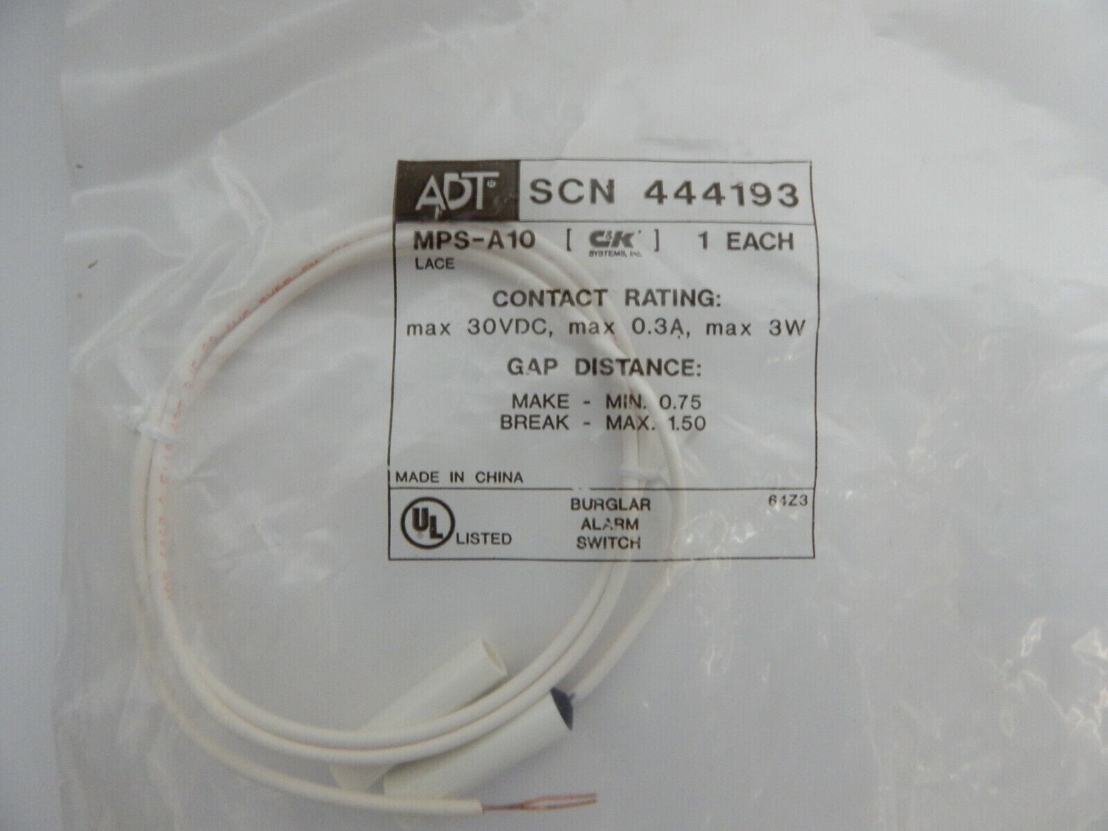 ADT SCN 443913 Burglar Alarm Switch MPS-A10 Lace | eBay