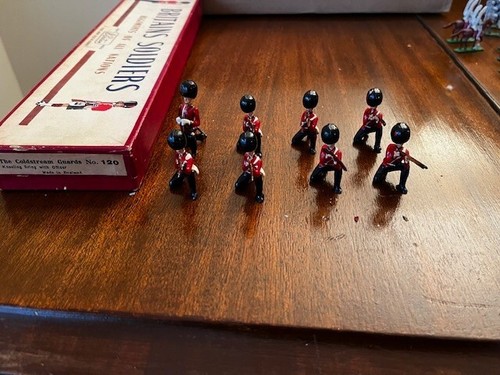 toy soldiers pre 1970 Britains Coldstream Guards kneeling firing w ...